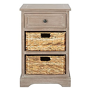 SAFAVIEH Home Collection Carrie White Wash/ Natural Wicker 3-Drawer Storage Nightstand Side Table (Fully Assembled)