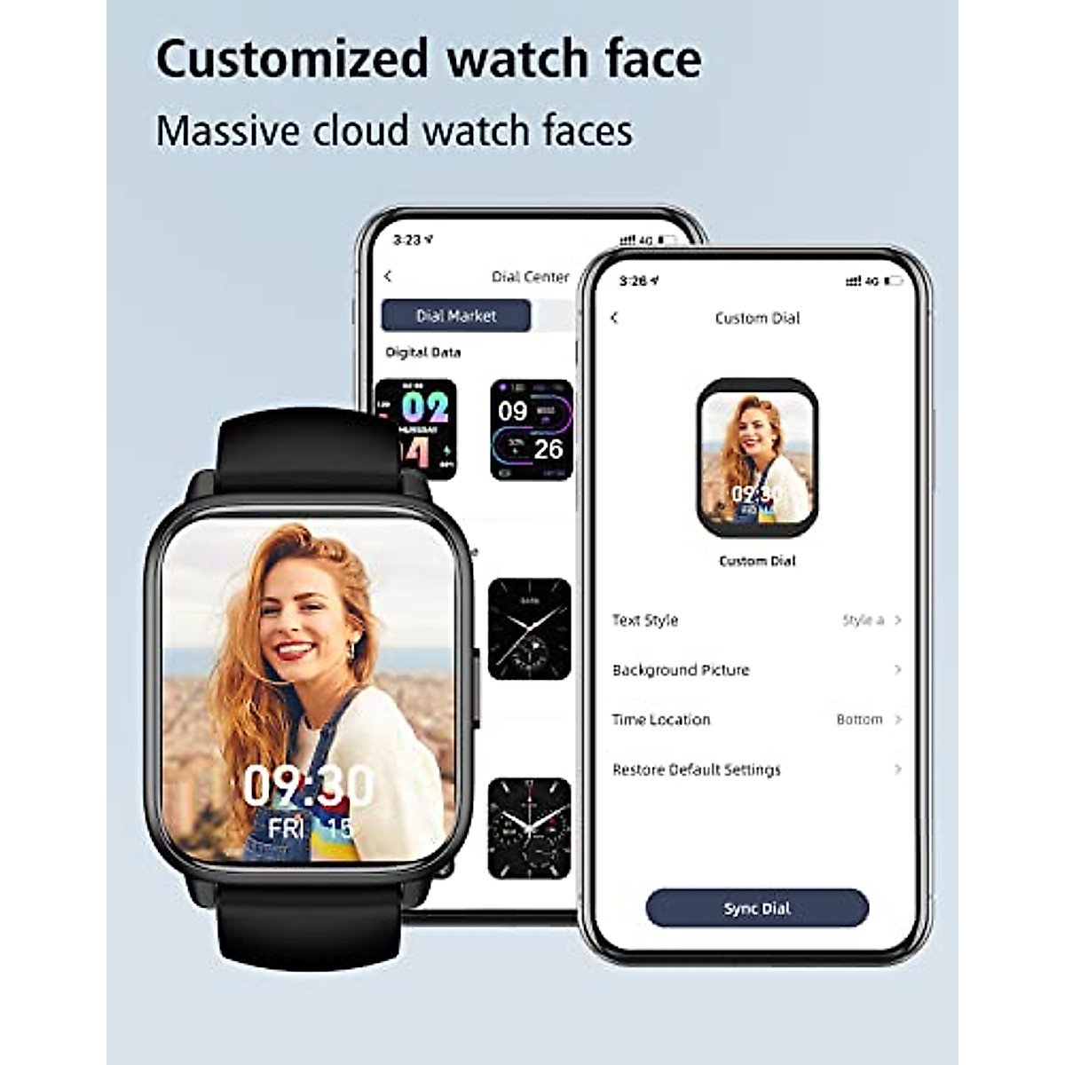 RUIMEN Smart Watch Answer/Make Calls Fitness Watch with Spare Strap Reloj Inteligente 1.7”Full Touch Smartwatchs for Women Men Heart Rate/Sleep Monitor Watch 100+ Sports IP68 Waterproof(Black)