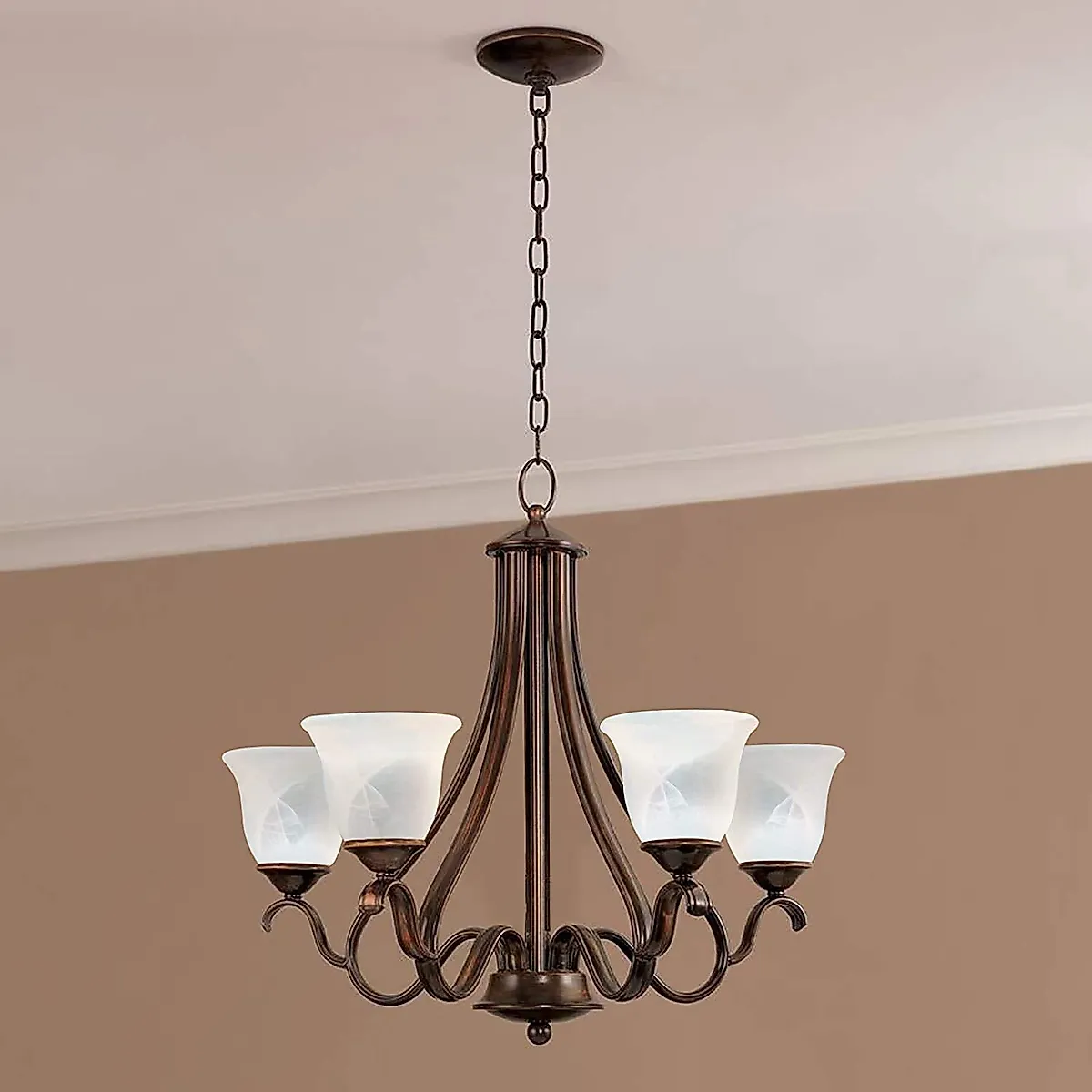 Dysmio Lighting Replacement Alabaster Shade - Height: 4.75-inch, 5-3/8 inches Diameter, Milky Scavo Glass Bell Shade - Standard 2-1/4-inch Fitter