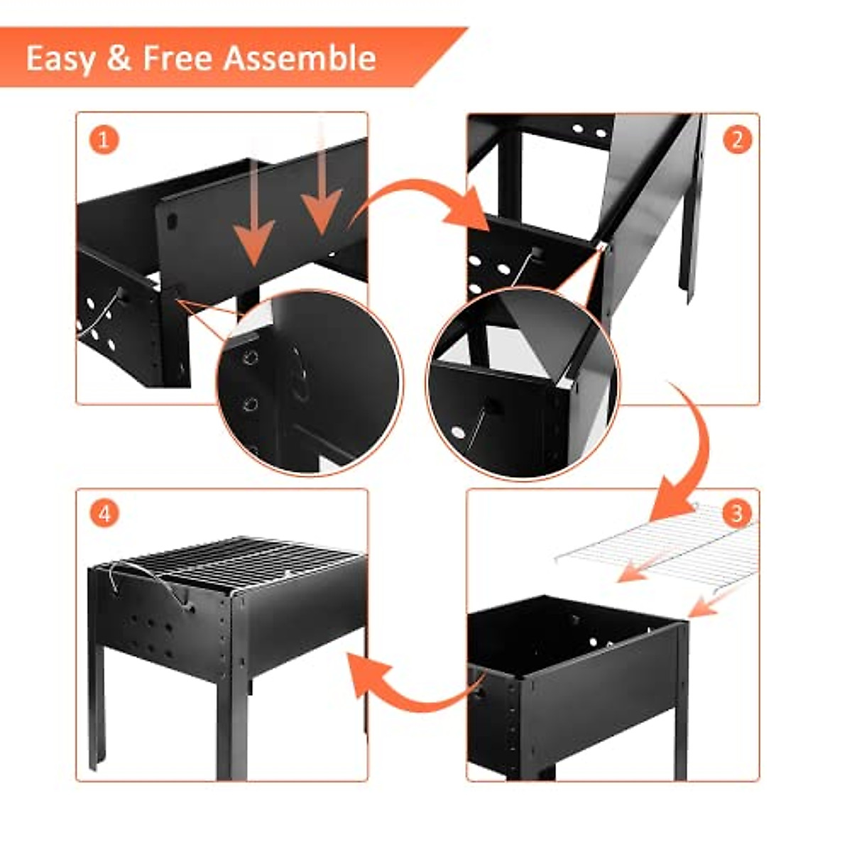 YSSOA 20” Portable Grill Charcoal Barbecue Grill, Small D, Portable Grill,Detachable Grill, Mini Tabletop Camping Grill BBQ, Black