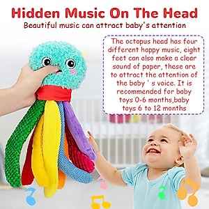 beetoy Infant Toy Baby Plush Toys, Baby Musical Toy with Octopus Shape, Stuffed Animal for Girl boys Infant, Sensory Toys for Babies Soft Toys with Crinkle & Textures, Tummy Time Toys
