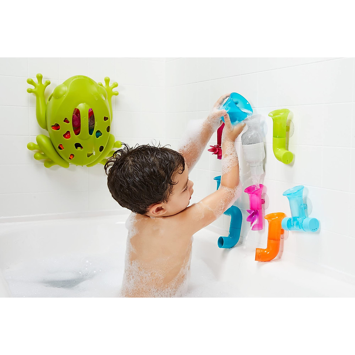 Boon PIPES Interactive Baby and Toddler Bath Tub Toys — Classic Colors — Colorful and Sensory Friendly Learning Baby Bathtub Toys— 12 Months and Up — 5 Count