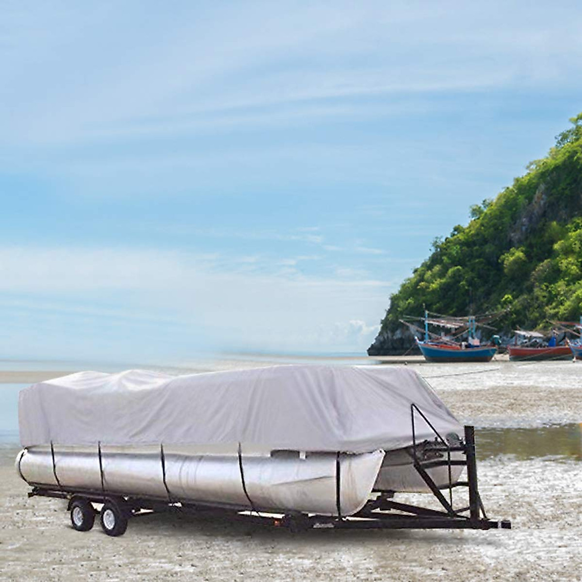 iCOVER Trailerable Pontoon Boat Cover, Heavy Duty Fits 17 to 20ft Long & Beam Width up to 102in Pontoon Boat with Storage Bag, Heavy-Duty Waterproof Stormproof, Fade-Resistant Polyester, Grey