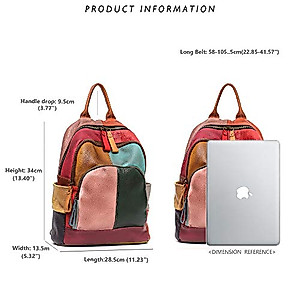 STEPHIECATH Vintage Genuine Leather Backpack Purse for women Laptop Colorful Patchwork Design Shoulder Daypack for Travel School