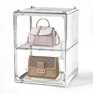 UTHIN 9Pack X-Large 2 Tiers Acrylic Display Case with Division Board, Clear Storage Box for Loungefly Backpack, Anti-Dust Stackable Bag Container Box with Magnetic Door