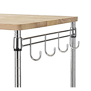 Finnhomy 3-Tier Wire Rolling Kitchen Cart, Food Service Cart, Microwave Stand, Oak Cutting Board and Chrome