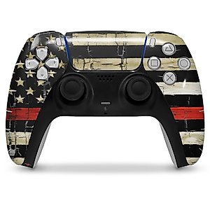 WraptorSkinz Skin Wrap compatible with Sony PS5 DualSense Controller Painted Faded and Cracked Red Line USA American Flag (CONTROLLER NOT INCLUDED)