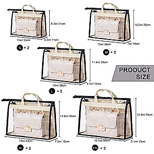 10Pcs Clear Handbag Storage Organizer Dust Cover Bags, LASZOLA 5 Sizes Transparent Purse Protector Storage Bag with Zipper and Handle for closet shelf - Dustproof & Moistureproof (Black+ Beige)