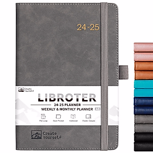 2024-2025 Planner - Planner 2024-2025, 2024-2025 Weekly Monthly Planner, July 2024 - June 2025, 5.7'' x 8.4'', Thick Paper, Leather Cover, Pen Holder, Back Pocket, Perfect Daily Organizer - Grey