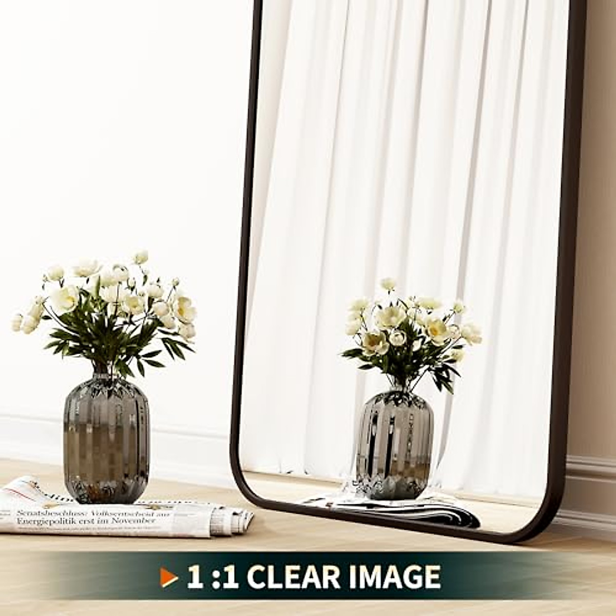 GLSLAND-21 x64 Full Length Floor Mount Mirror-Aluminum Alloy Frame-Arch Mirror Full Length HD-Full Body Mirror-for Bedroom or Living Room, Black