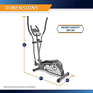 Marcy Magnetic Elliptical Trainer Cardio Workout Machine with Transport Wheels NS-40501E