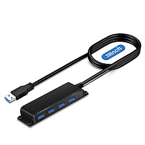 External 4 Port Splitter USB 3.0 Extension hub with Long Cord 3.2ft Cable usb3.0 dongle Extender usbc Adapter for pc Computer mac Laptop Mini multiport Data Transmission Multiple Extra Expander