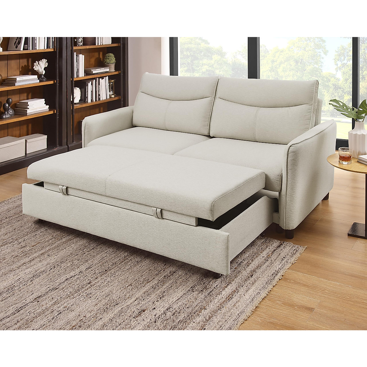 THSUPER 75-Inch Queen Size Convertible Sleeper Sofa Bed, Comfortable Pull-Out Futon Loveseat, Full Love Seat for RV Small Spaces, Hide-A-Bed Fold Out Couch - Beige