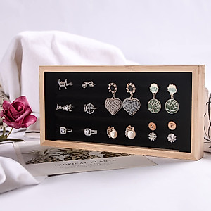 Coward Bamboo Ring Display Holder Jewelry Storage Tray Organizer Ring Stand For Show(Black)