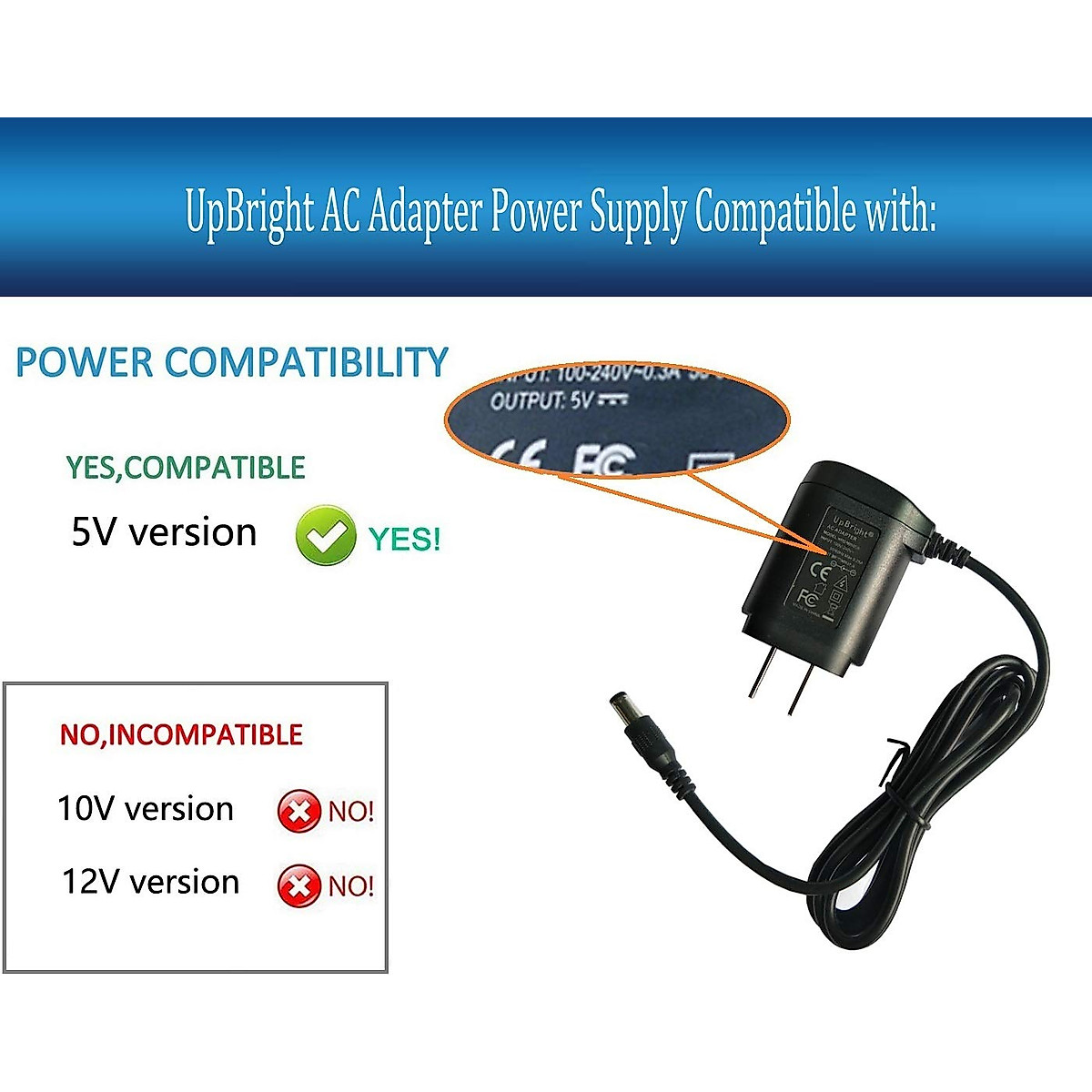 UpBright 5V AC/DC Adapter Compatible with Dogtra SBC5V1000 5.5 BC5V1000/5.5 Battery Charger BC5V10005.5 200C 202C 280C iQ Plus No Bark Dog Training Collar EF-3000 Gold HK-X105-A05 HK-J105-A05 1A Power