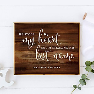 Andaz Press Personalized Wedding Party Signs, Rustic Wood Print, 8.5-inch x 11-inch, He Stole My Heart, So I'm Stealing His Last Name, 1-Pack