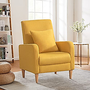 COLAMY Modern Upholstered Accent Chair Armchair with Pillow, Fabric Reading Living Room Side Chair,Single Sofa with Lounge Seat and Wood Legs,Yellow