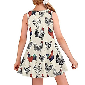 ZPINXIGN Toddler Girls Skater Dress Size 5-6, Farm Chicken Clothes Kids Twirly Swing Sundress Cute Outfits Sleeveless Summer Dresses