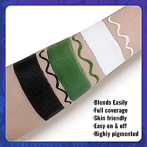 BOBISUKA White Black Green Face Paint + 3PC Sponge + Brush Body Paint Set, Colored Eye Black for Baseball Softball Sport Games, Zombie, Monster Face Painting Kit for Halloween, Cosplay, Costume, SFX Special Effect and Theme Parties