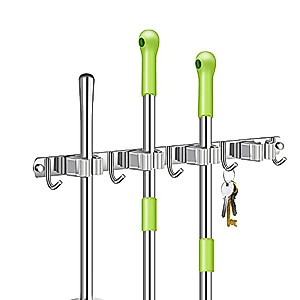 Napcure Broom Holder Wall Mount Heavy Duty Mop Storage Hook Hangers Self Adhesive Stainless Steel 5 Hook 4 Rack