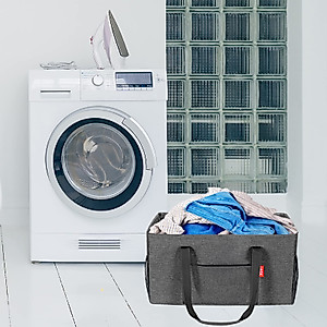 LHZK Standing Extra Large Utility Tote Bag with Metal Wire Frame and the Sides Rinforced, Extra Large Tote Bag with Handle, Reusable Grocery Bags Foldable, Beach Bag, Car Tote (Grey)