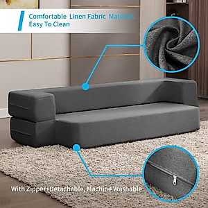 Mjkone 8.6 Inches Floor Sofa Bed Twin Size, Convertible Folding Sofa Bed, Sleeper Couch Bed with Memory Foam Mattress, Guest Bed for Living Room/Bedroom/Guest Room/Home Office (Dark Grey)