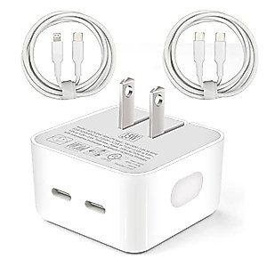 ZTTXL 35W USB C Charger Block, Dual USB-C Port Compact Power Adapter, PD 3.0​​​​ Fast Wall Charger 2Pcs 5FT C to L, C to C for iPhone14 Pro/14 Pro Max/iPhone13/Samsung/iPad/Speaker/AirPods and etc