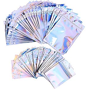 50 Pieces Resealable Smell Proof Bags Foil Pouch Bag, Used to store and pack party food, jewelry, lip gloss, eyelashes, party supplies, candy (Holographic Color,(Small: 3 x 4 Inch and 4 x 6 Inch)