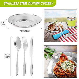 Odoland 39pcs Camping Cookware Mess Kit, Non-Stick Large Size Hanging Pot Pan Kettle with Base Dinner Cutlery Sets for 6 and More, Cups Dishes Forks Spoons Kit for Outdoor Camping Hiking Picnic