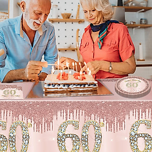 41PCS 60th Birthday Decorations For women Rose Gold Sixty Year Old Birthday Supplies Plates Napkins Tablecloth Disposable Tableware For 20 Guests