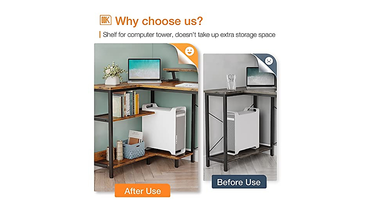 ODK 48 Inch L-Shaped Computer Desk with USB Ports