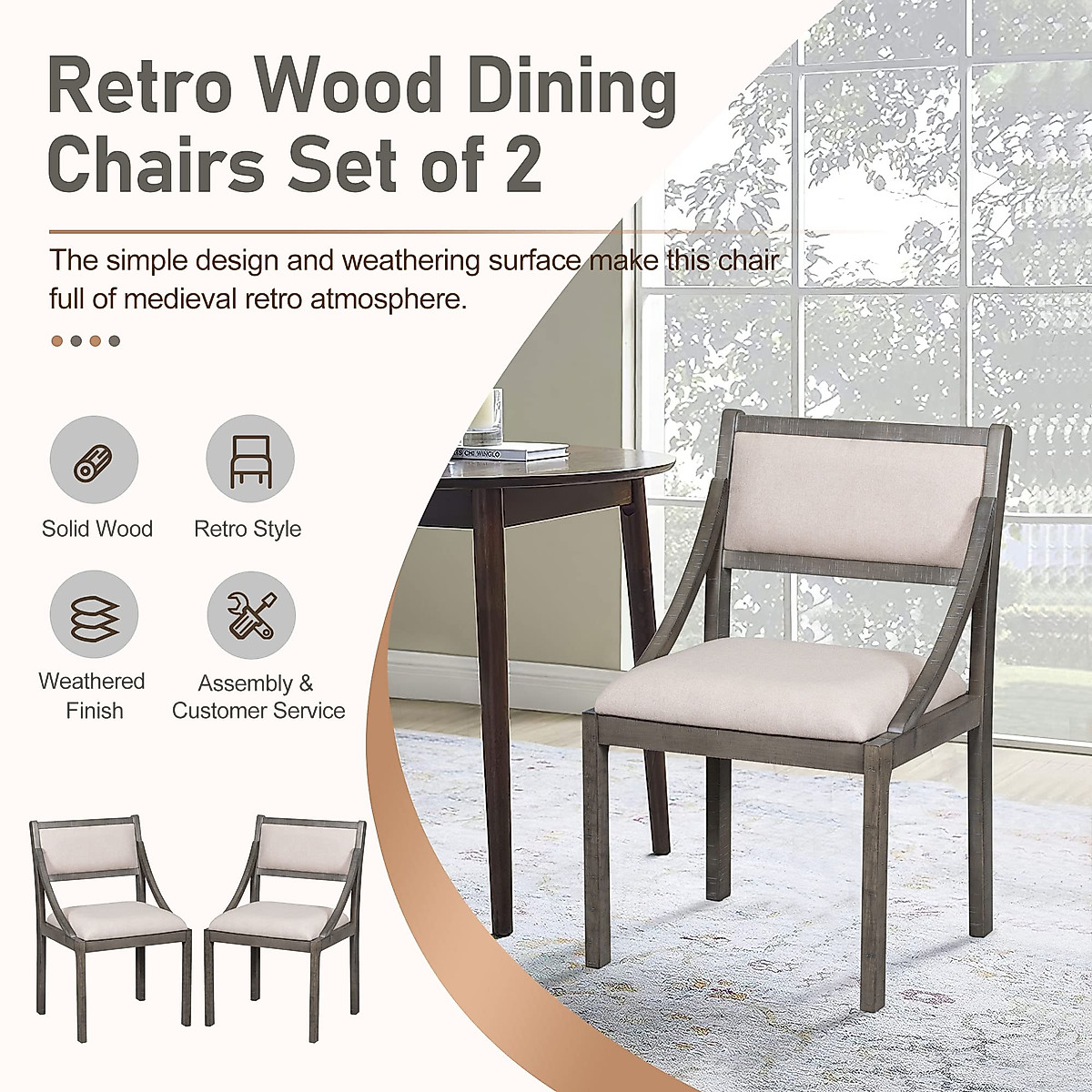 Merax (Natural Wood Wash 2-Piece Wooden Farmhouse Durable Legs for Kitchen Dining Room, Set of 4, Table Set-2 Chairs