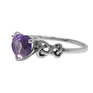 Silvershake 1.04ct. Natural Heart Shape Amethyst 925 Sterling Silver Celtic Knot Ring Size 7.5