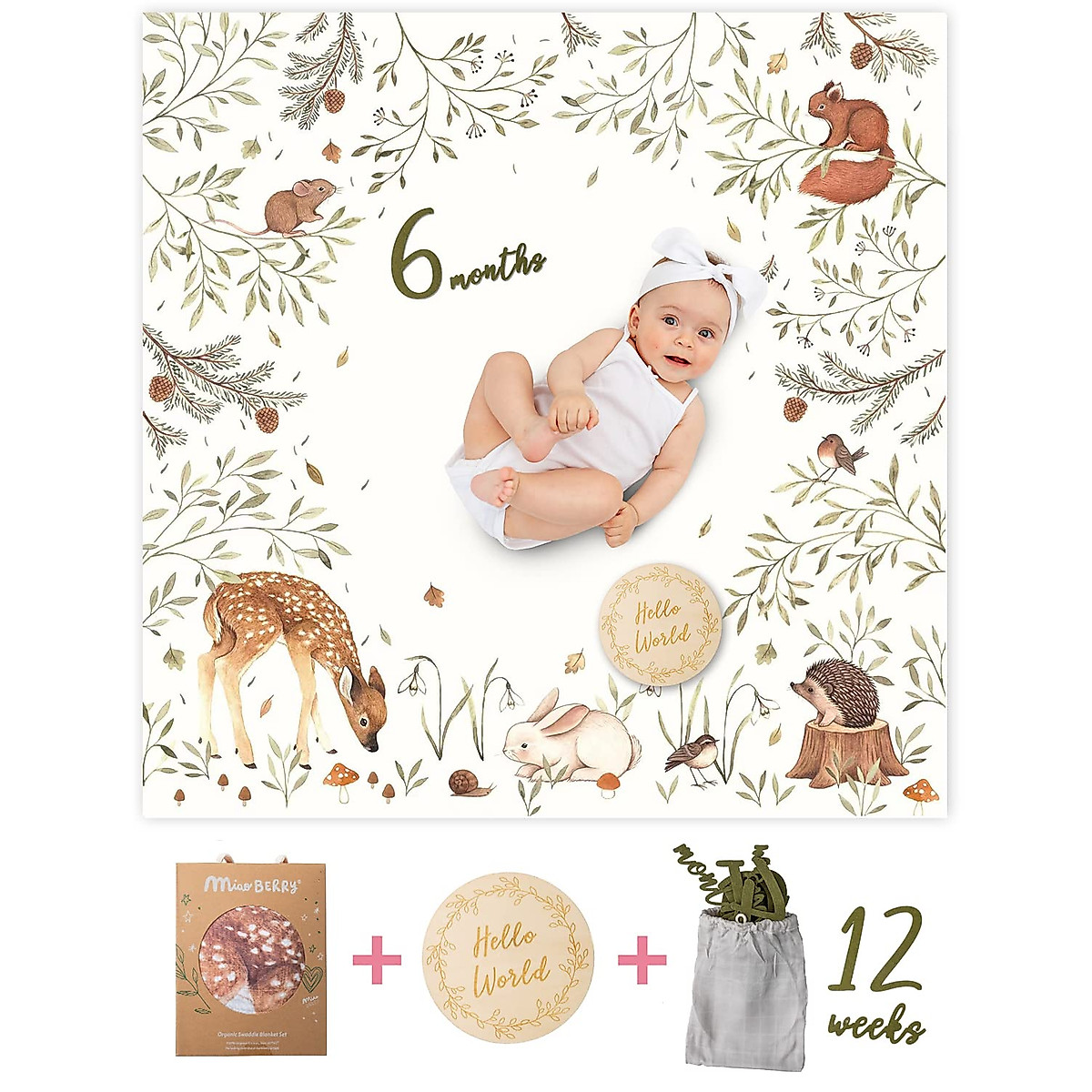 Miaoberry Woodland 100% Organic Cotton Muslin Milestone Blanket