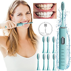 ZITIANY 5 Modes Sonic Electric Toothbrush, 7 Color Available Rechargeable Electric Toothbrush with 8 Brush Heads