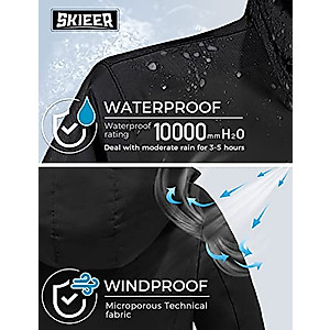 Skieer Men's Waterproof Snowboarding Coat Warm Quilted Ski Coat Windproof Short Winter Jacket(Black,X-Large)