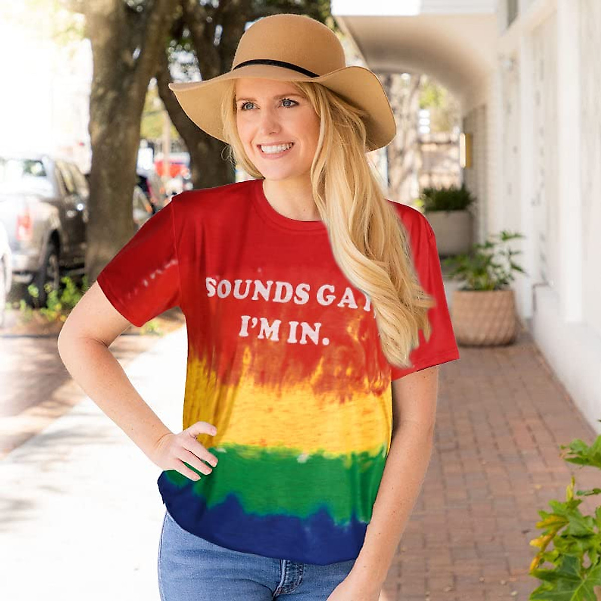 Gay Pride Shirt Women Rainbow LGBTQ Tie Dye Tees Funny Sounds Gay Im in Shirts Summer Bisexual Short Sleeve Tops X-Large