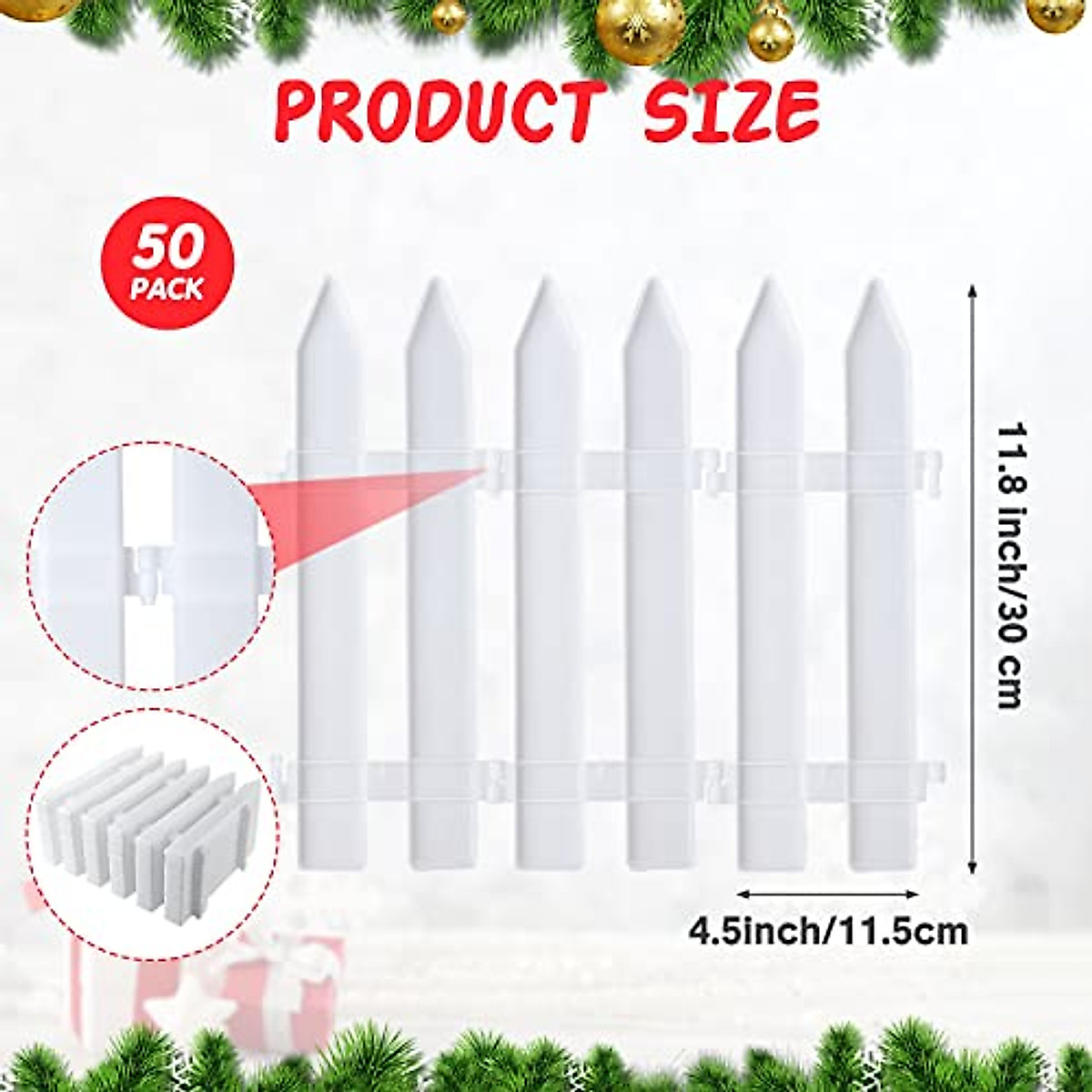 50 Pcs Christmas Plastic Picket Fence White Plastic Tree Fence Thick Plastic Fence Mini Fence Decorations Plastic Garden Fencing for Christmas Wedding Party Miniature Garden