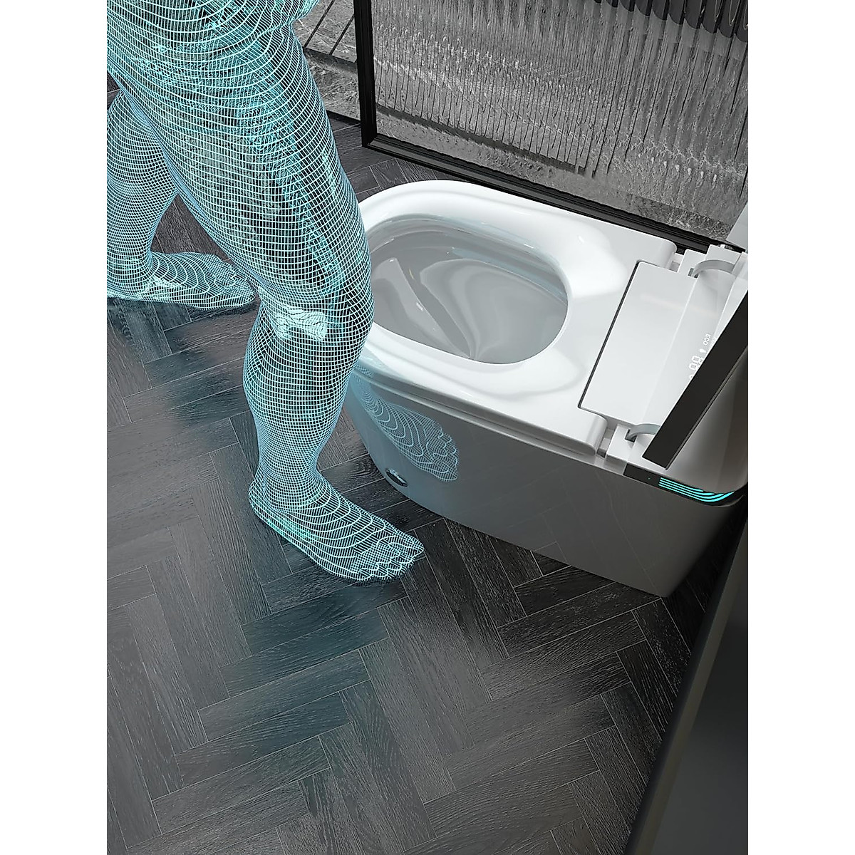 Captiva Smart Bidet Toilet with Voice Command - Fresh Air Filtration System - Heated toilet Seats - Elongated Floor Mount Toilet Smart Concealed Water Tank LED Display - Power Off Flush