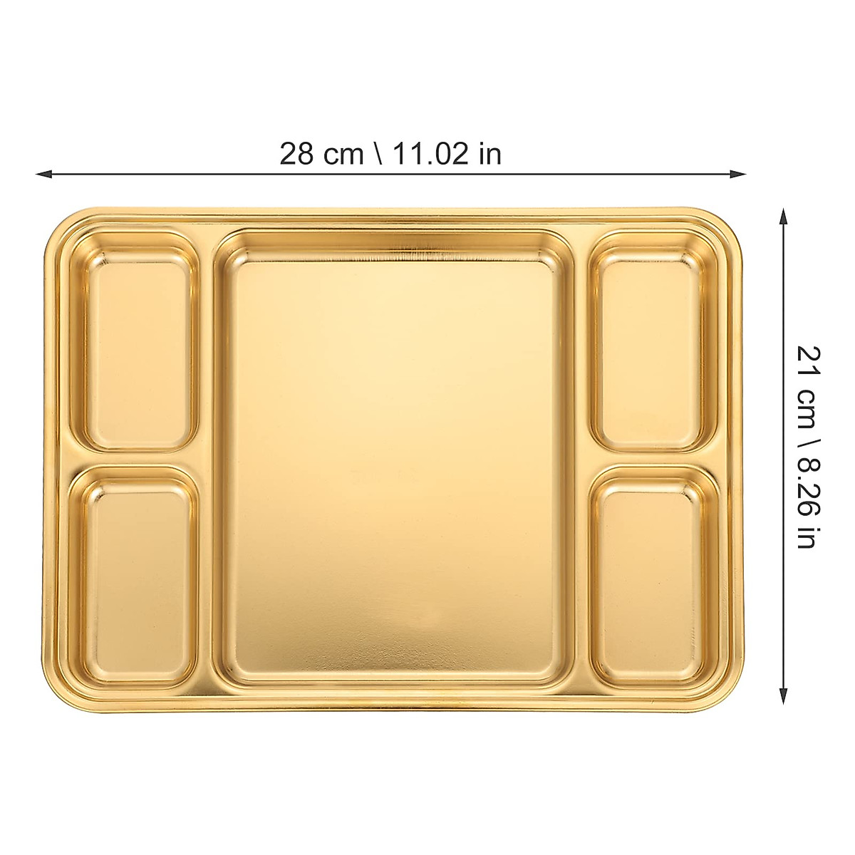 Hemoton Divided Compartment Tray Stainless Steel Divided Plate 5 Compartments Metal Lunch Tray for Home Office School Work Golden