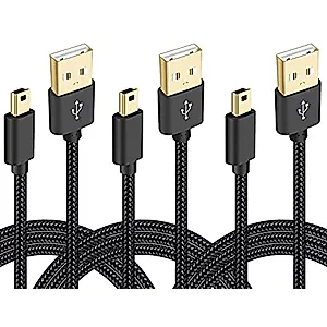 SCOVEE Mini USB Cable Braided,3-Pack 3ft USB 2.0 Type A to Mini B Cable Charging Cord for GoPro HERO4,Hero 3,PS3 Controller,Canon PowerShot,MP3 Players,Dash Cam,Digital Camera,SatNav for Garmin Nuvi