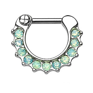 Pierced Owl Opalites Paved Surgical Steel Septum Clicker Ring 16g - Choose Clear, Green, or Pink Opal (Green)