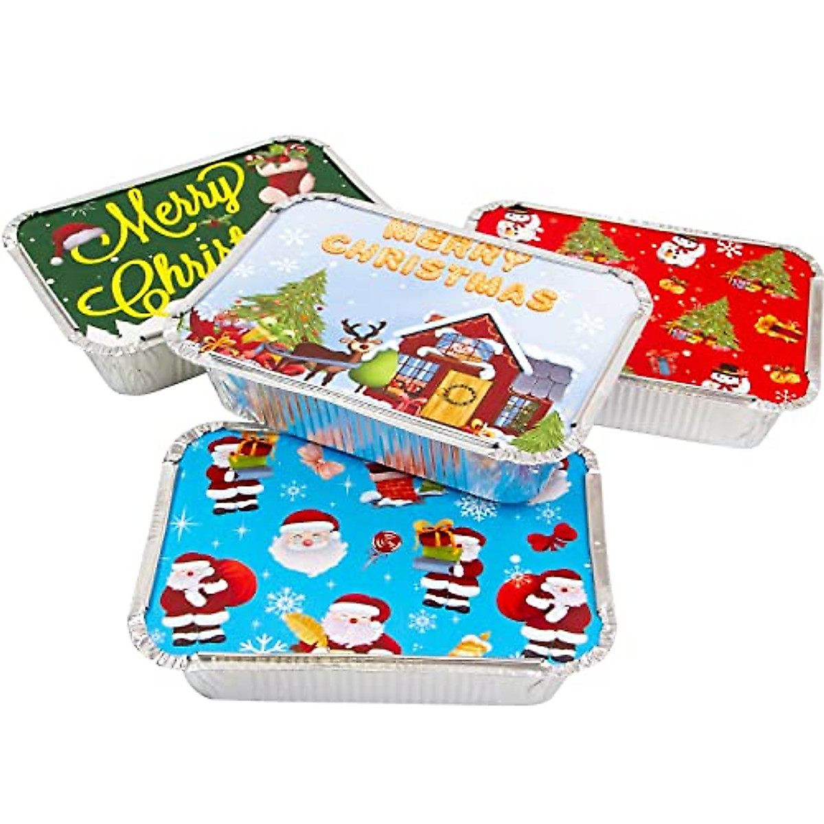 WorldBazaar Christmas Aluminum Food Containers with Lids Christmas Leftover Containers with Lids 36 PCS Disposable Santa Goodie Sacks Containers Christmas Winter Party Favors