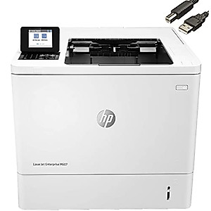 HP Laserjet Enterprise M607n Monochrome Printer with Built-in Ethernet, 1200 x 1200 dpi, 550-sheet Input Feeder, 55 ppm, 512 MB, 2.7-inch LCD with keypad, Bundle with JAWFOAL Printer Cable