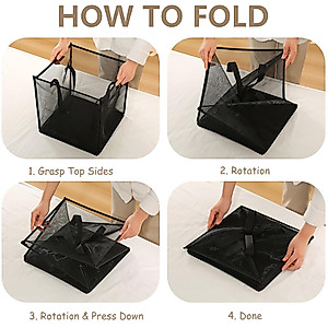 2 Pack Popup Laundry Hamper, Collapsible Mesh Laundry Baskets with Handles, Foldable Clothes Storage Hamper, Easy to Open, Portable for Laundry Storage, Kids Toy, Bathroom, Dorm or Travel, Black