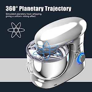 COSTWAY Stand Mixer, 660W Electric Kitchen Food Mixer with 6-Speed Control, 6.3-Quart Stainless Steel Bowl, Dough Hook, Beater, Whisk (Silver-update)