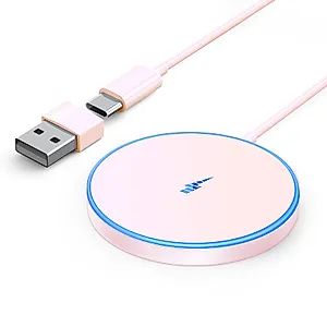 Magnetic Wireless Charger Fast Apple Mag-Safe Charger for iPhone 15 Pro Max/15 Pro/15/15 Plus/14/13/12 Series AirPods 3/2/Pro/Pro 2 LED Magnet Charging Pad with Dual Charging Ports Pink