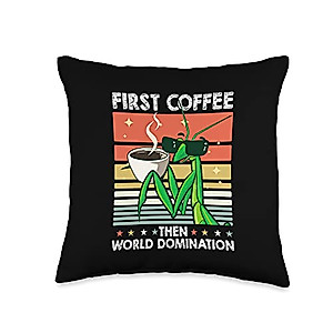 Praying Mantis Gifts & Accessories Retro Insect Sunglasses Coffee-Vintage Praying Mantis Throw Pillow, 16x16, Multicolor