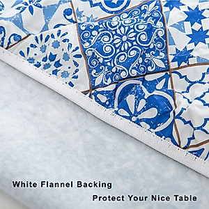 LIBERECOO Round Vinyl Fitted Tablecloth with Flannel Backing Elastic Edge Plastic Table Cover Waterproof Table Cloth Stain-Resistant Wipeable for 40"-44" Round Table