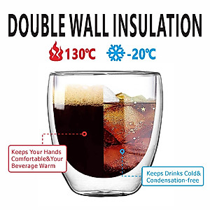 COLOCUP Double-Wall Insulated Glasses, Clear, 8 Ounces Each, Insulated Glass Coffee Set of 2